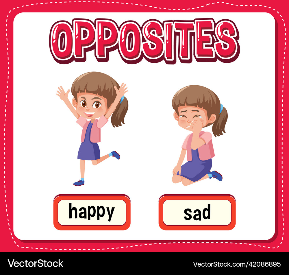 Opposite words for happy and sad Royalty Free Vector Image
