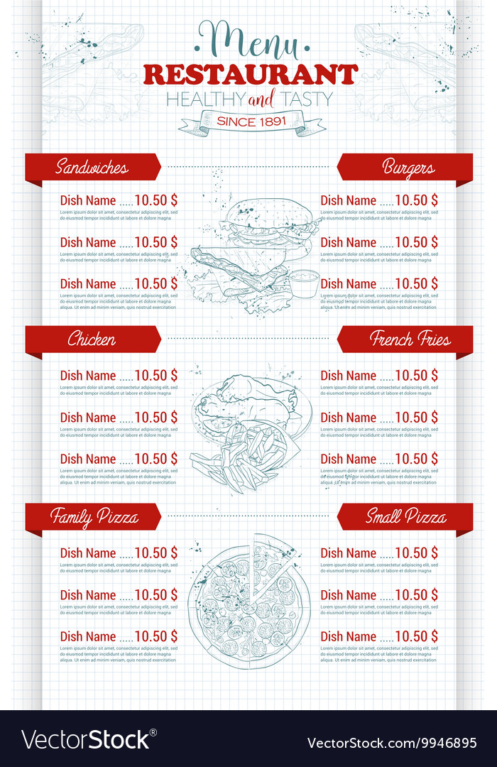 Restaurant vertical scetch menu Royalty Free Vector Image