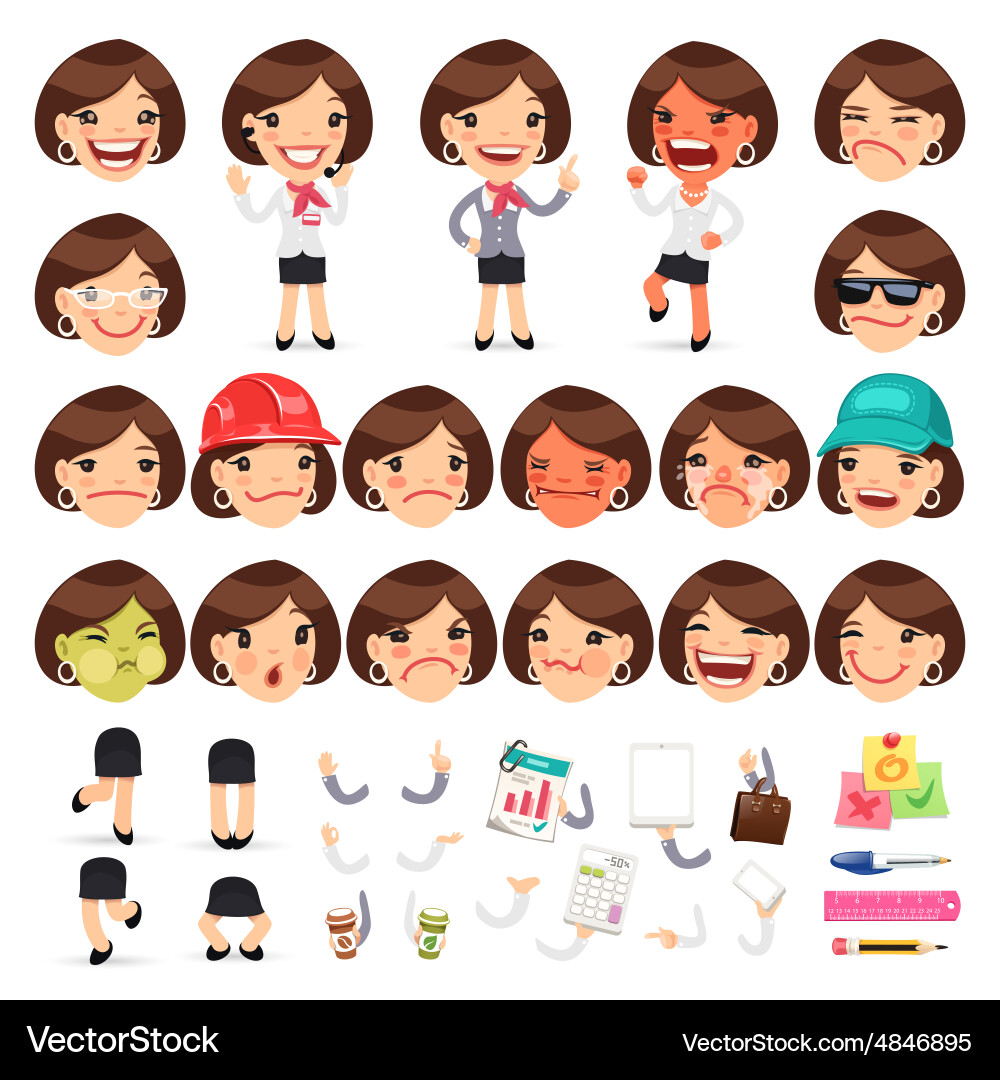 Set cartoon female manager character Royalty Free Vector