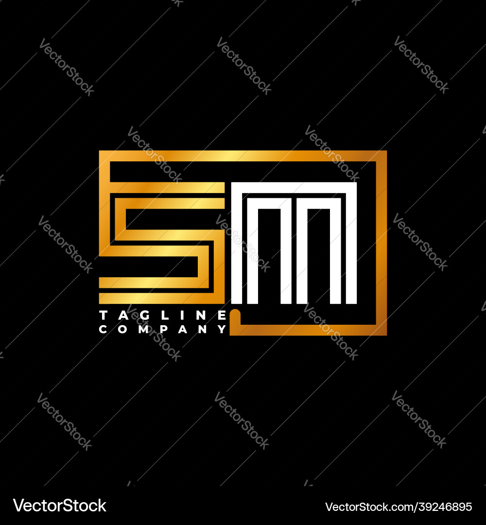 Sm letter golden shape line Royalty Free Vector Image