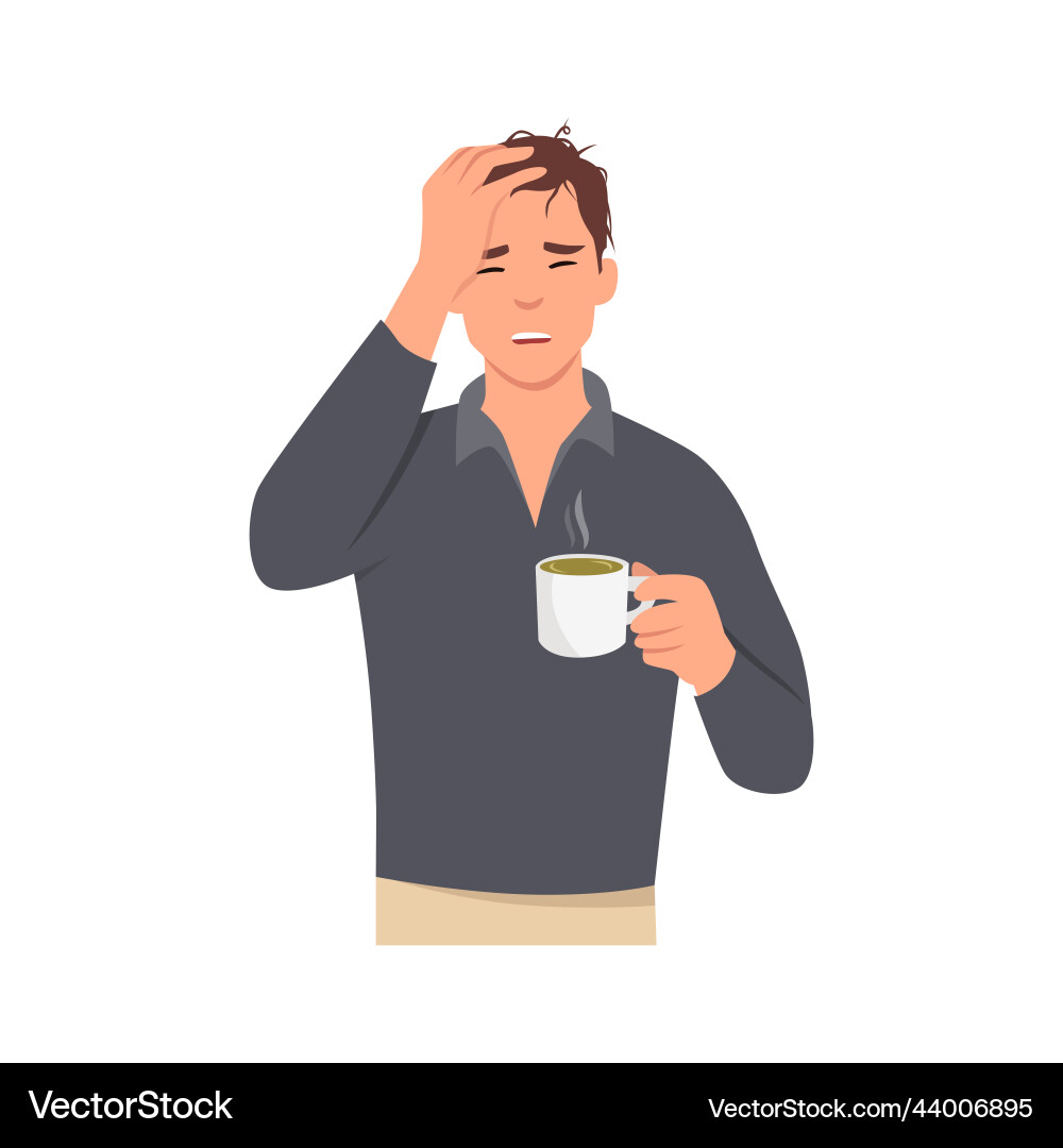 Young man hangover and flu sleepy guy standing Vector Image