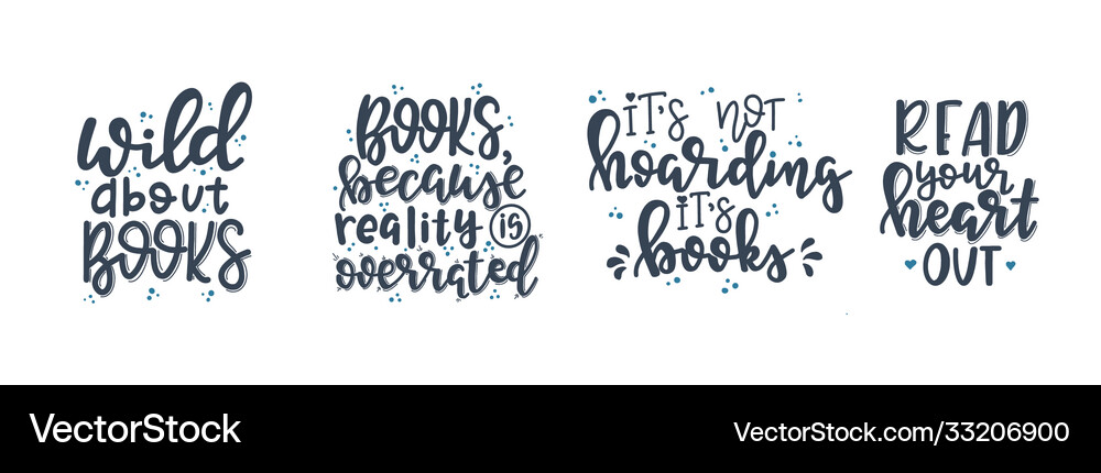 Books and reading lettering set hand drawn Vector Image