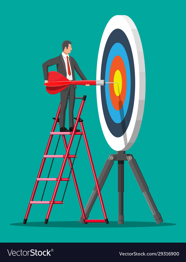 Businessman On Stepladder Aim Arrow To Target Vector Image