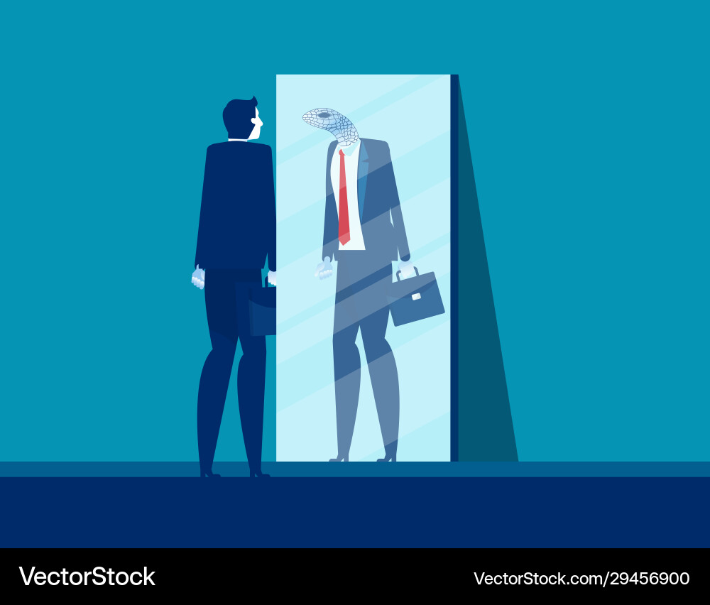 Businessman with mirror reflect yourself concept Vector Image