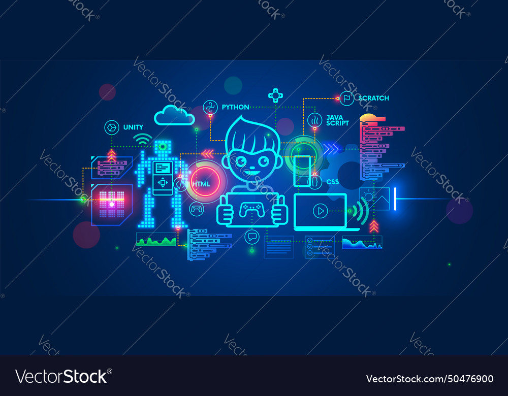 Kids learning to coding programming in online Vector Image