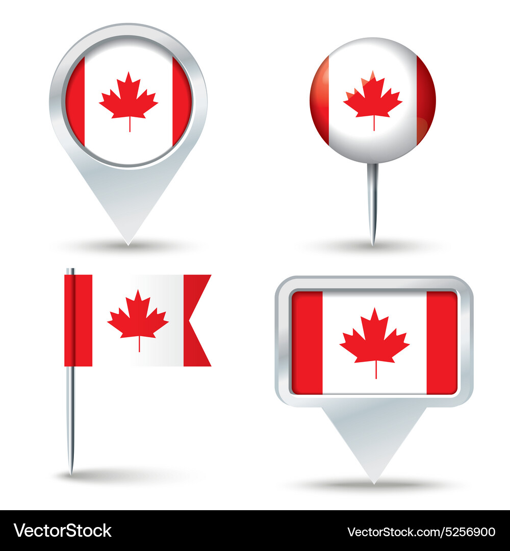 Map pins with flag of canada Royalty Free Vector Image