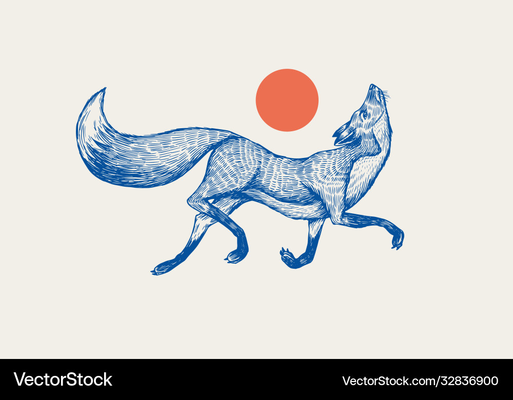 Red fox badge forest ginger and sun wild Vector Image