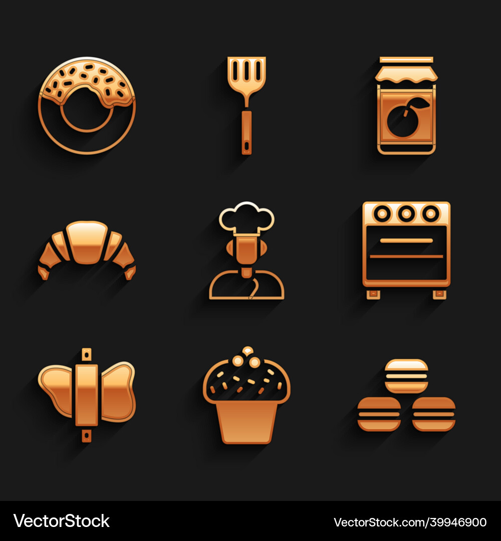 Set cook cake macaron cookie oven rolling pin Vector Image