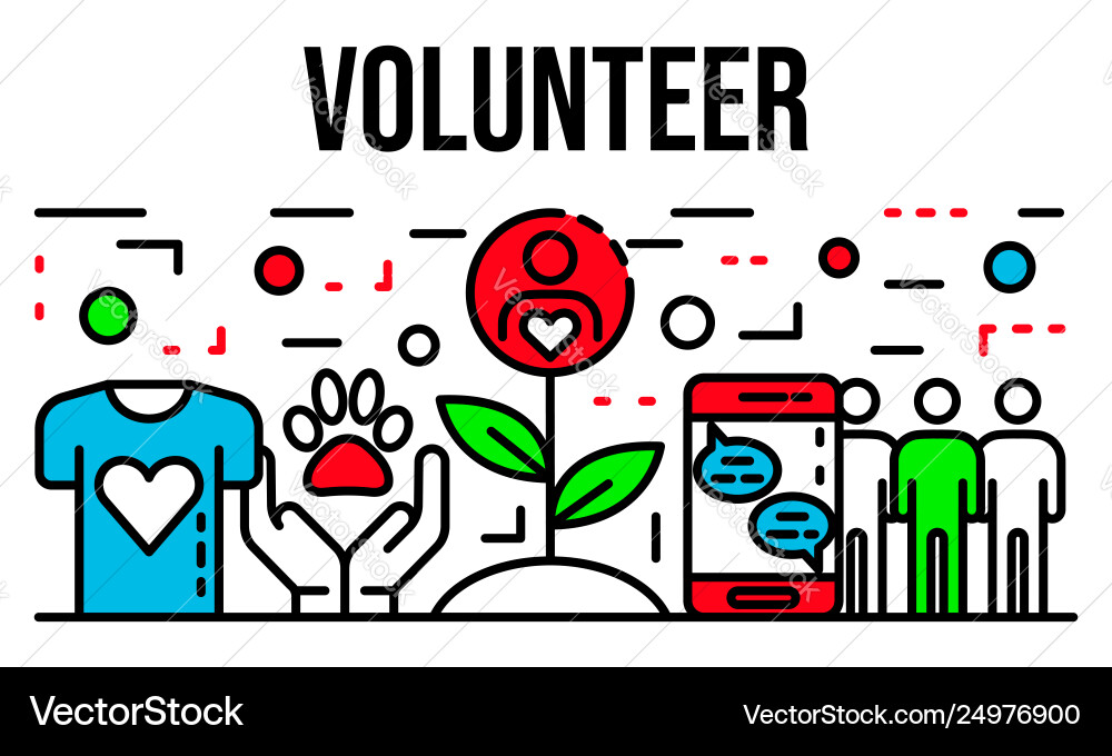 Volunteer banner outline style Royalty Free Vector Image