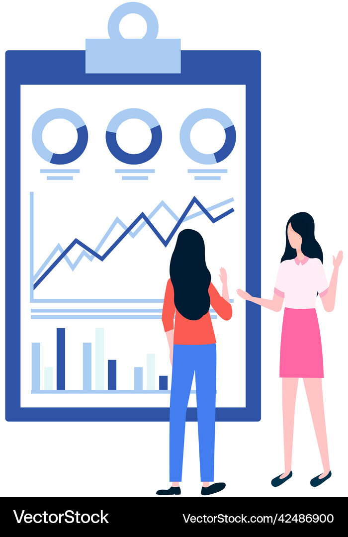 Woman analyses digital report with statistics Vector Image