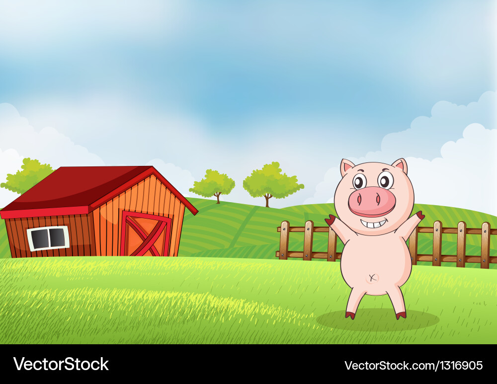 A pig in the farm with barn Royalty Free Vector Image