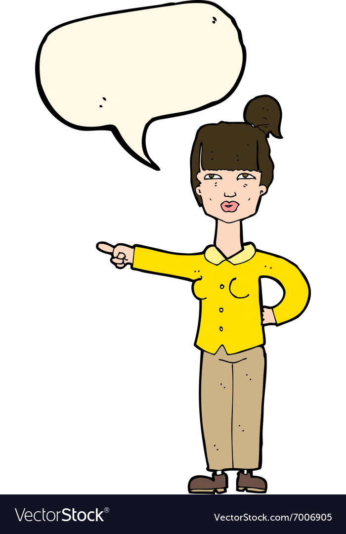 Cartoon Woman Pointing With Speech Bubble Vector Image