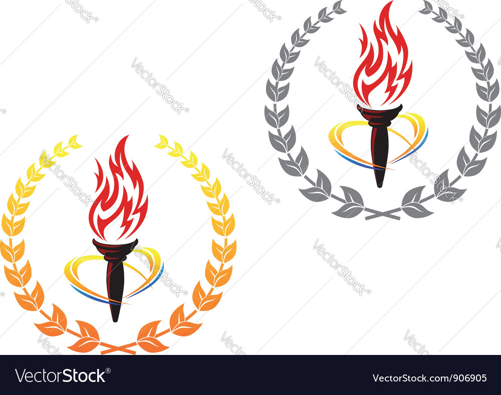 Flaming torches in laurel wreathes Royalty Free Vector Image