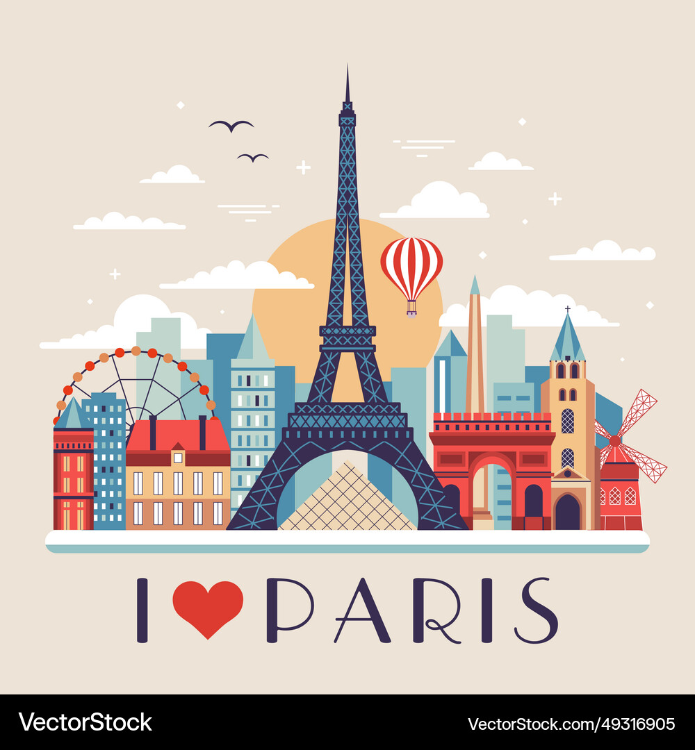 Love paris travel postcard with eiffel tower Vector Image