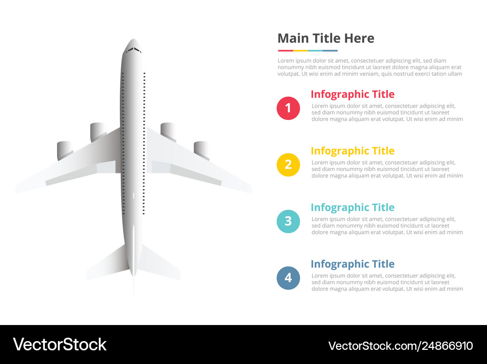 Aeroplane or plane infographics template with 4 Vector Image