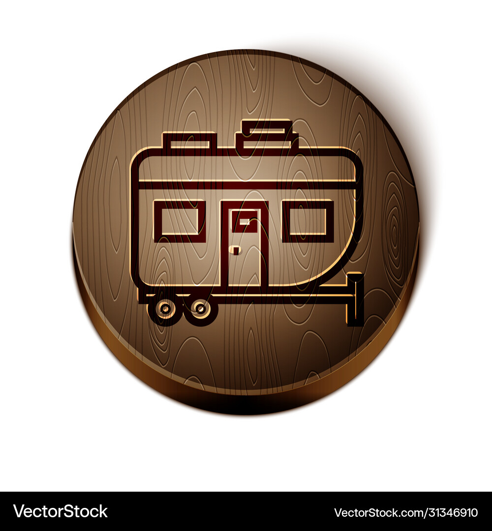 Brown line rv camping trailer icon isolated Vector Image