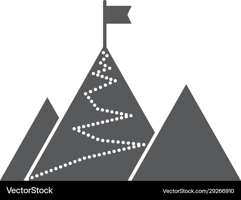 Flag on mountain top icon isolated white Vector Image