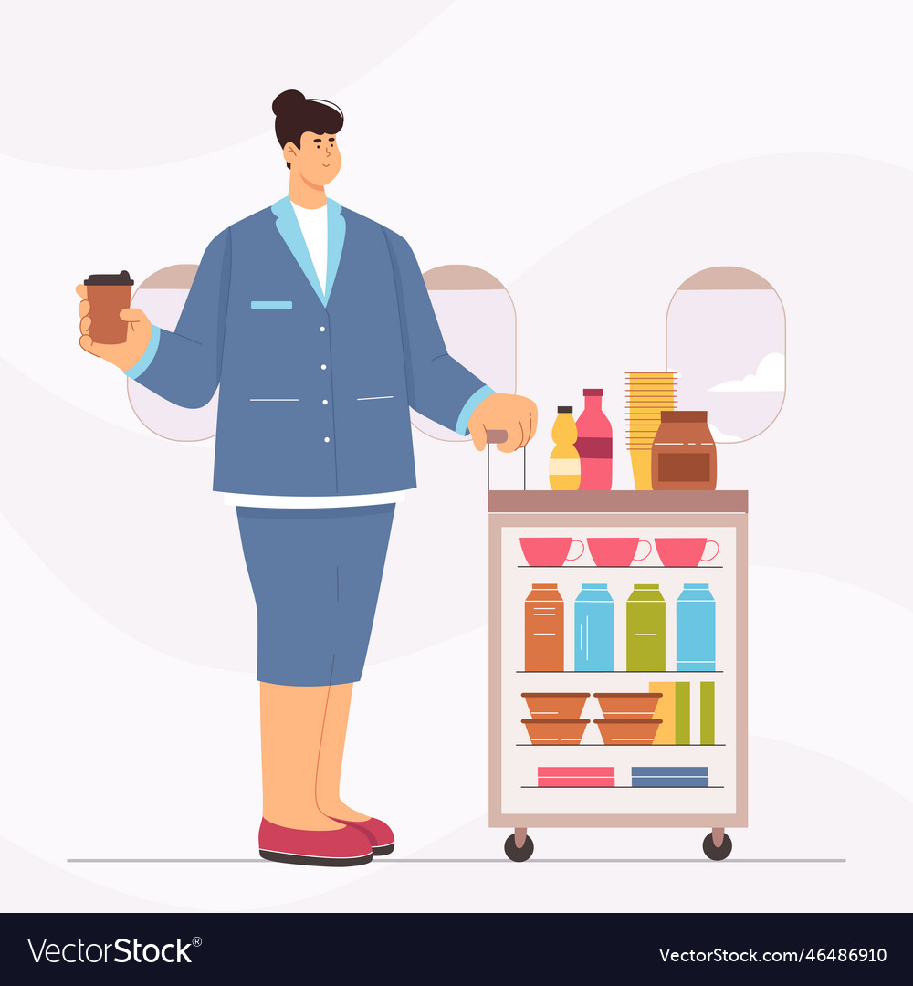 Flight Attendant Serving Drinks To Passengers Vector Image
