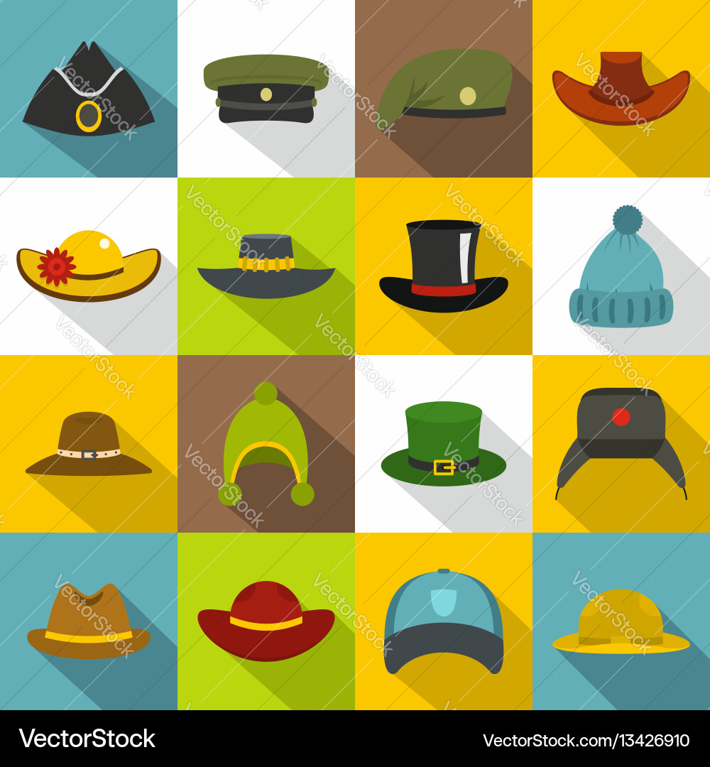 Headdress hat icons set flat style Royalty Free Vector Image
