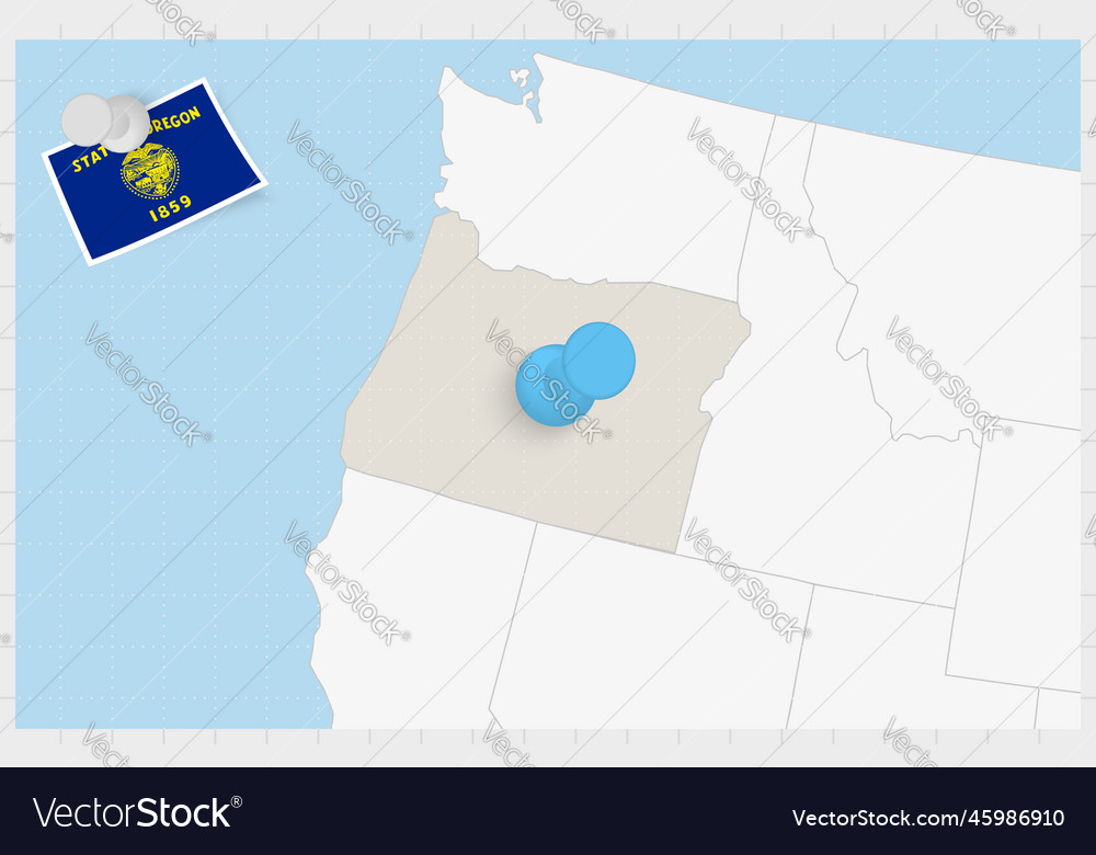 Map of oregon with a pinned blue pin pinned flag Vector Image