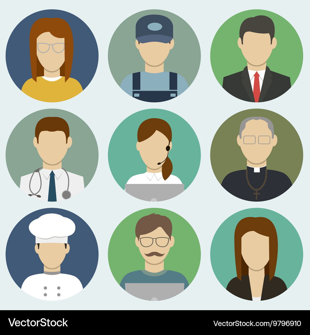Professions flat icons signs symbols set Vector Image