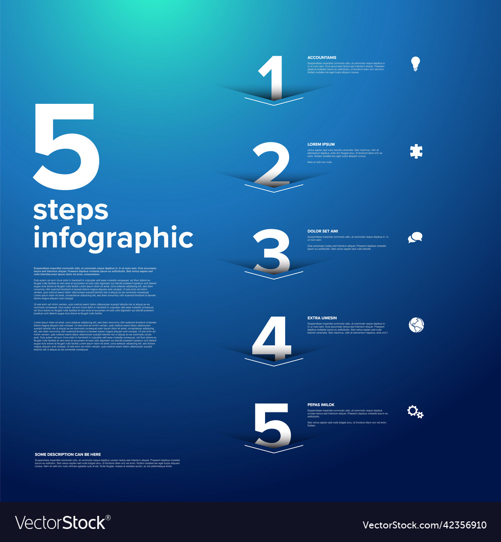 Progress five vertical deep steps template Vector Image