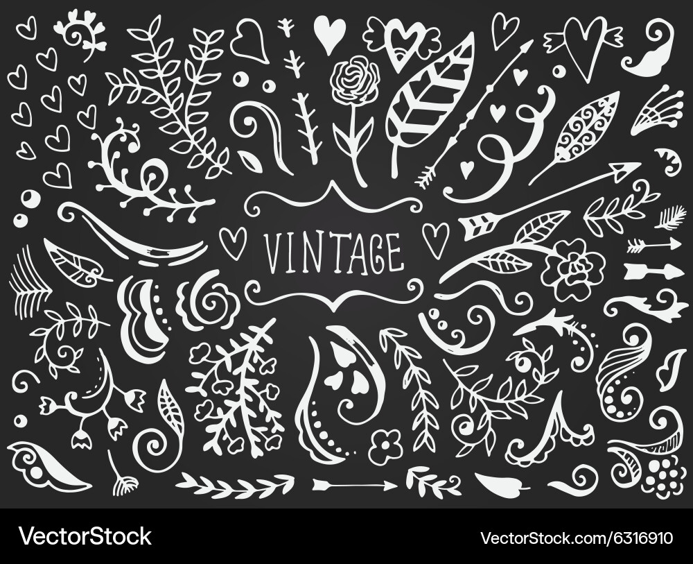 Set of vintage sketch elements Royalty Free Vector Image