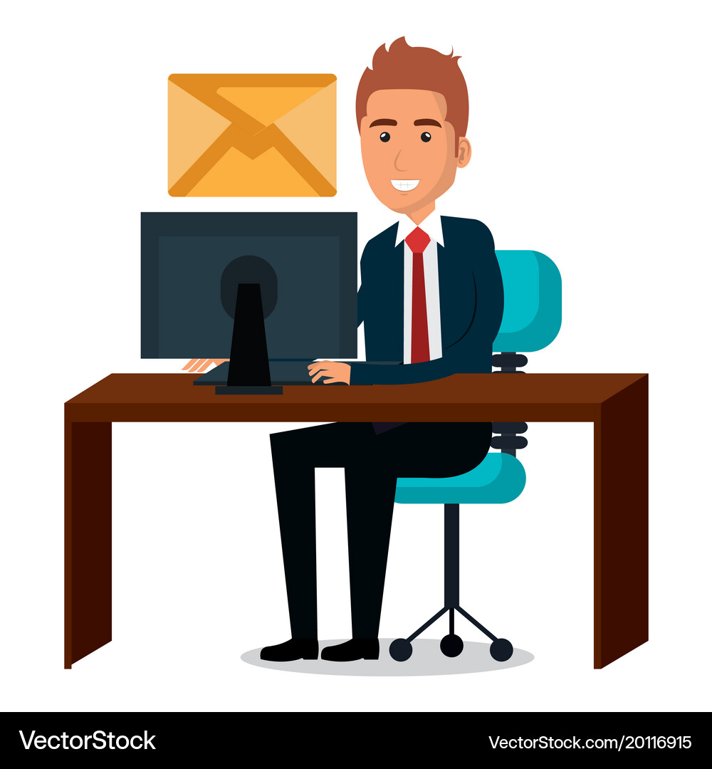 Businessman in workplace character Royalty Free Vector Image