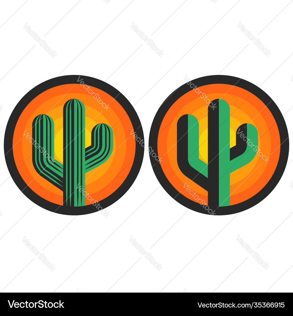 Cactus logo round shape sun background creative Vector Image