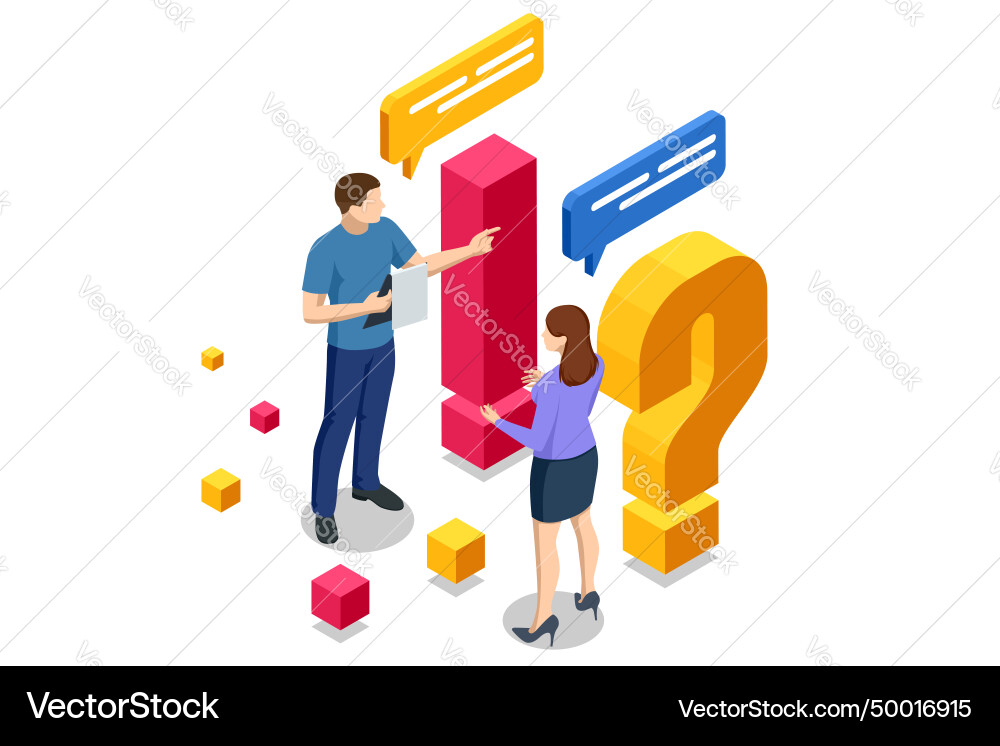Isometric question marks message box Royalty Free Vector