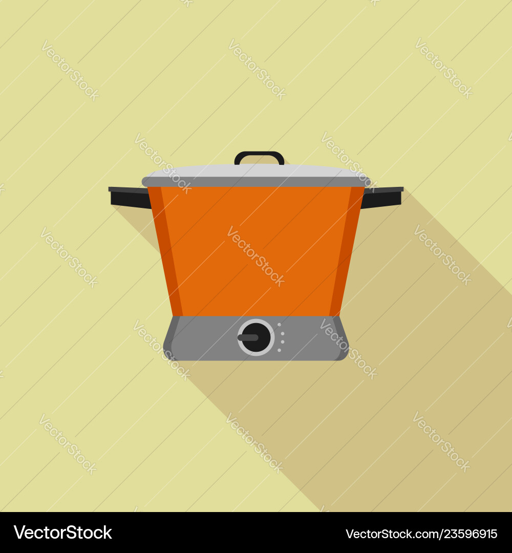 Orange slow cooker icon flat style Royalty Free Vector Image