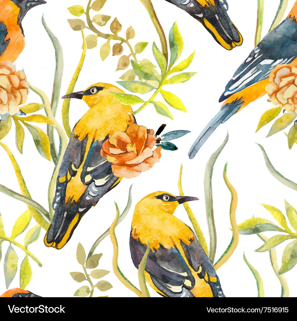 Seamless pattern of birds and plants bird pattern Vector Image