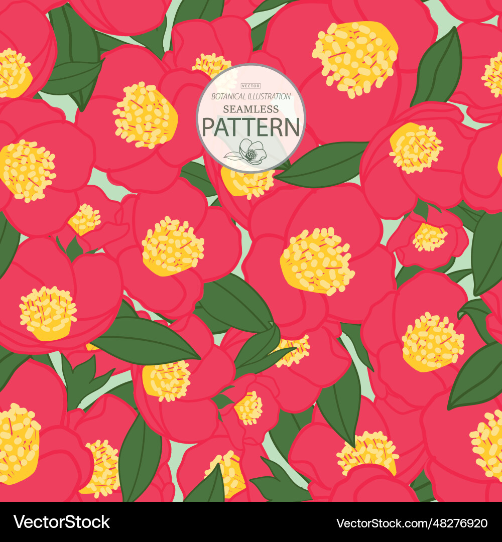 Camellia red flower seamless Royalty Free Vector Image