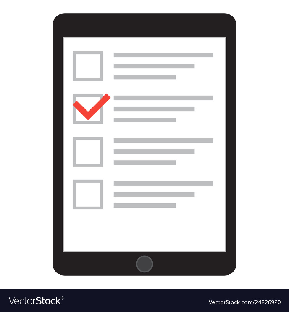 Computer tablet with checklist on screen Vector Image