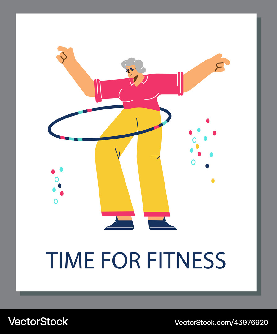 Old lady spinning hula hoop poster template Vector Image