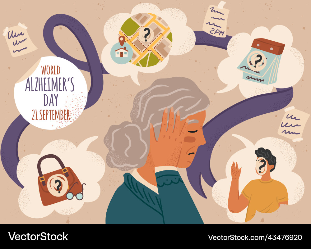 Old woman suffering from memory loss world Vector Image
