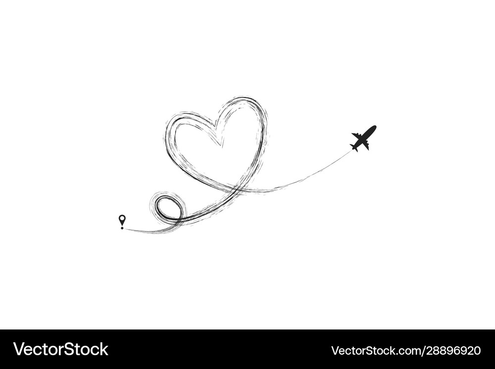 Plane and its track in shape a heart Royalty Free Vector