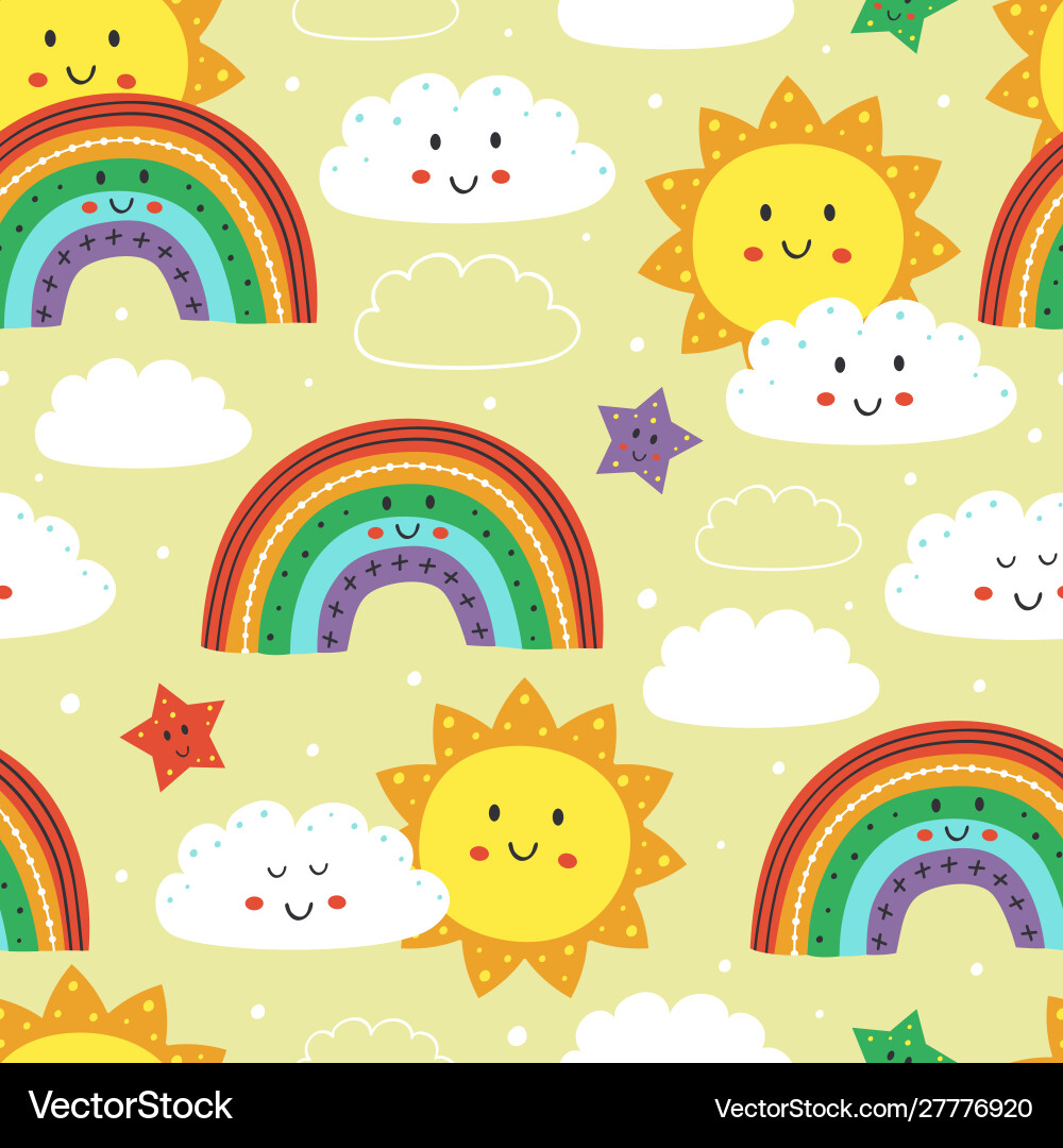 Seamless pattern with cute sun rainbow and cloud Vector Image
