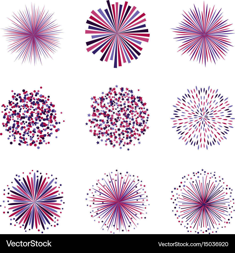 Set of colorful fireworks Royalty Free Vector Image