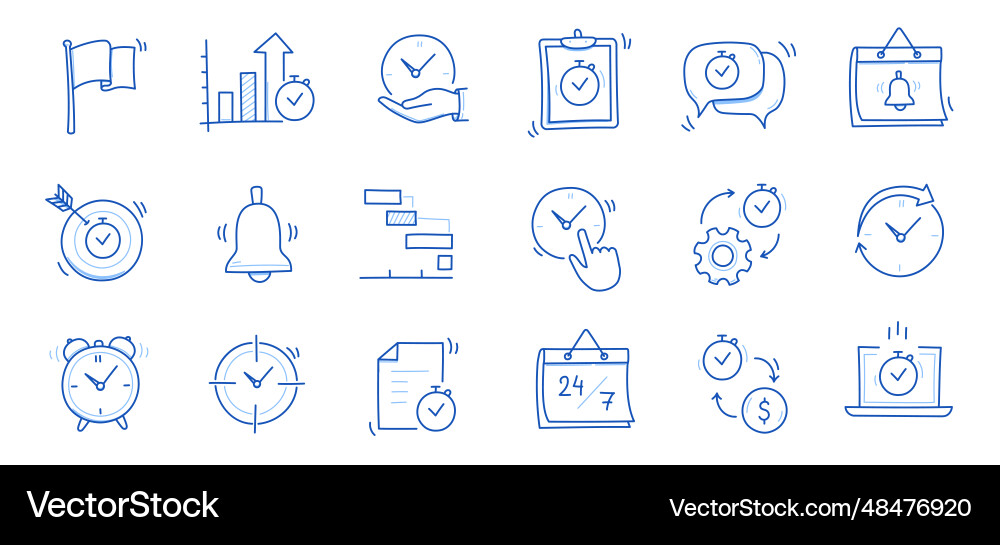 Time calendar doodle line icon set hand drawn Vector Image