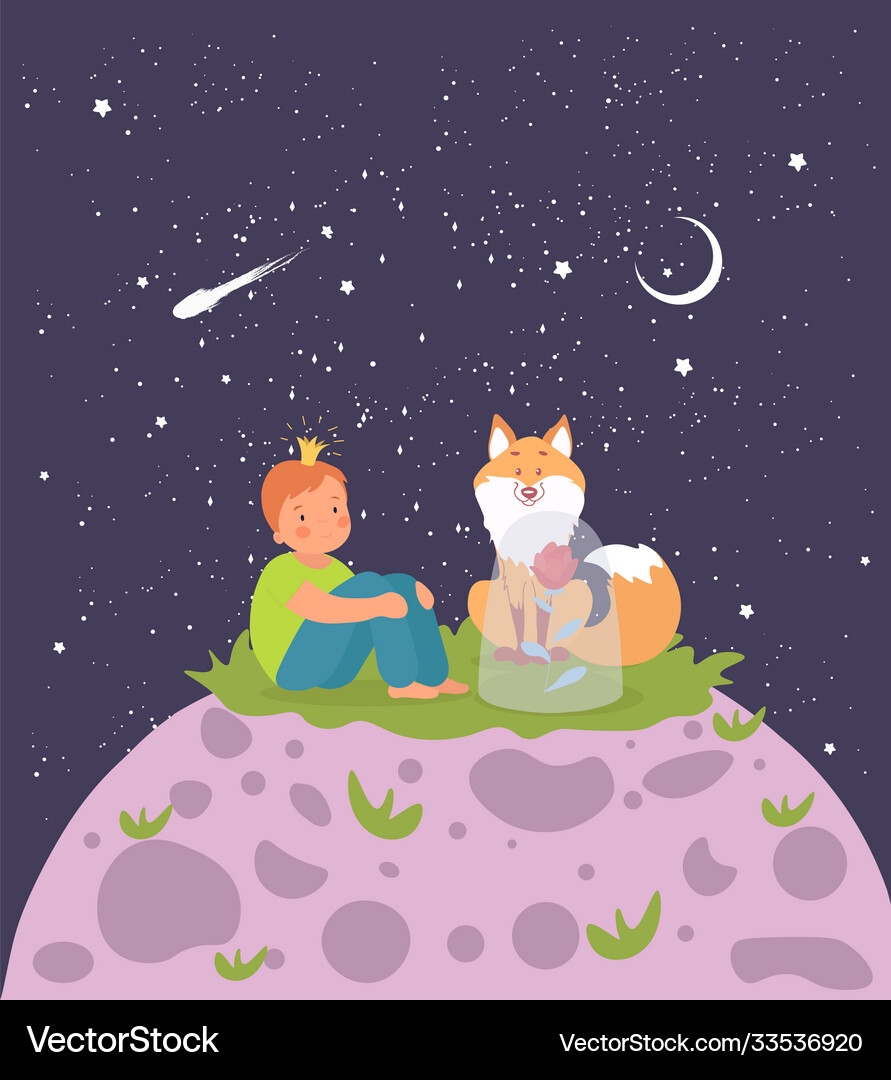 Young prince sitting on top planet Royalty Free Vector Image
