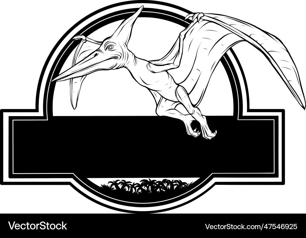 Black hand drawn outline flying pterodactyl Vector Image