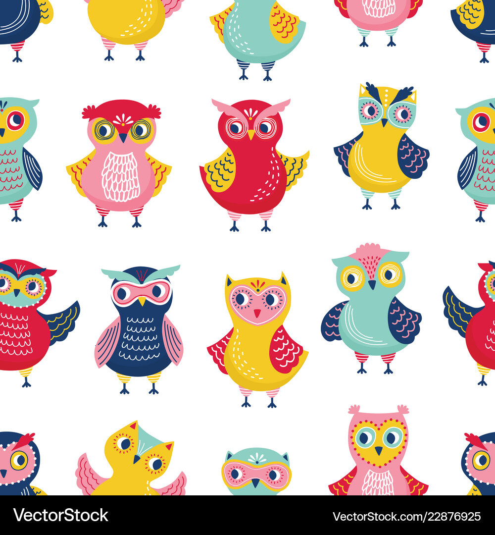 Colorful seamless pattern with adorable owls Vector Image