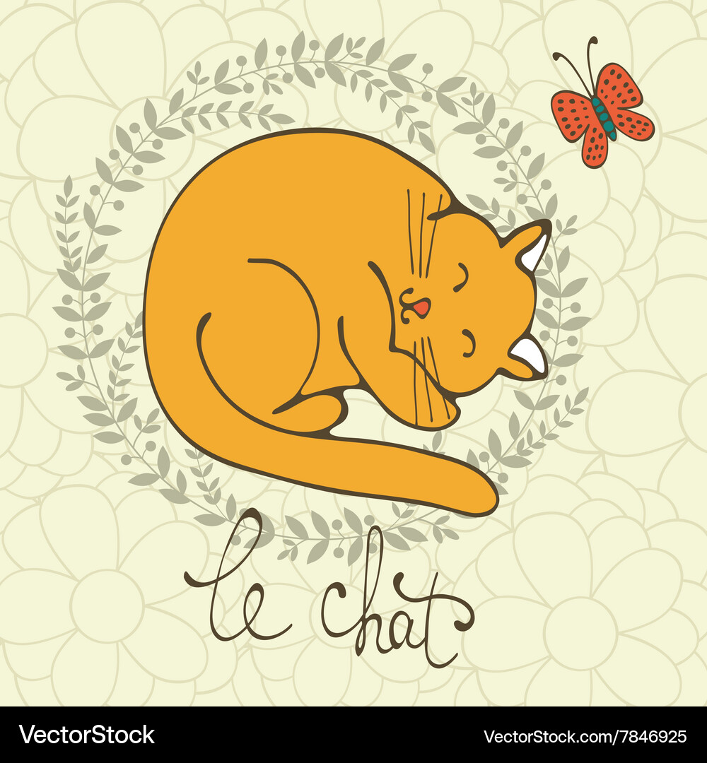 Cute cat character with french Royalty Free Vector Image