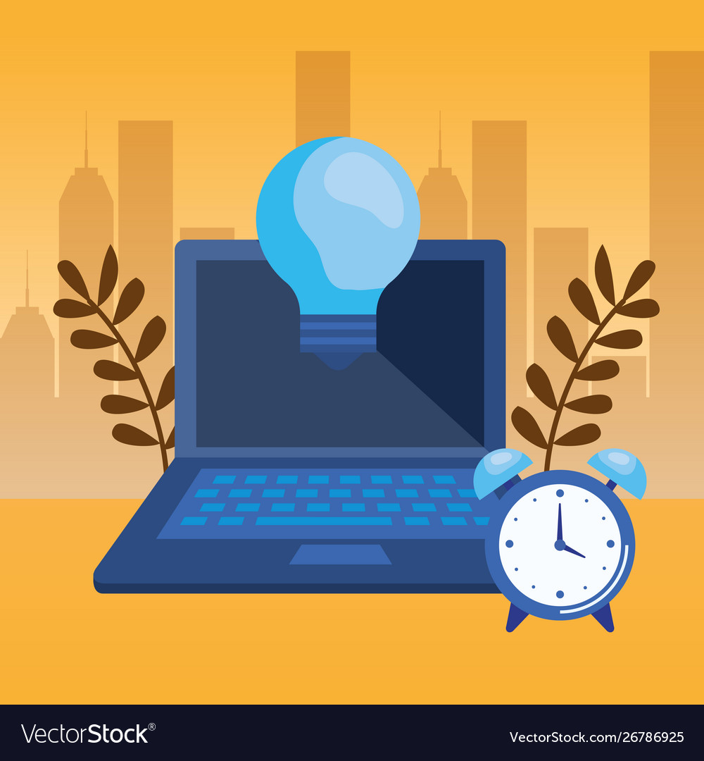 Laptop computer with bulb light Royalty Free Vector Image