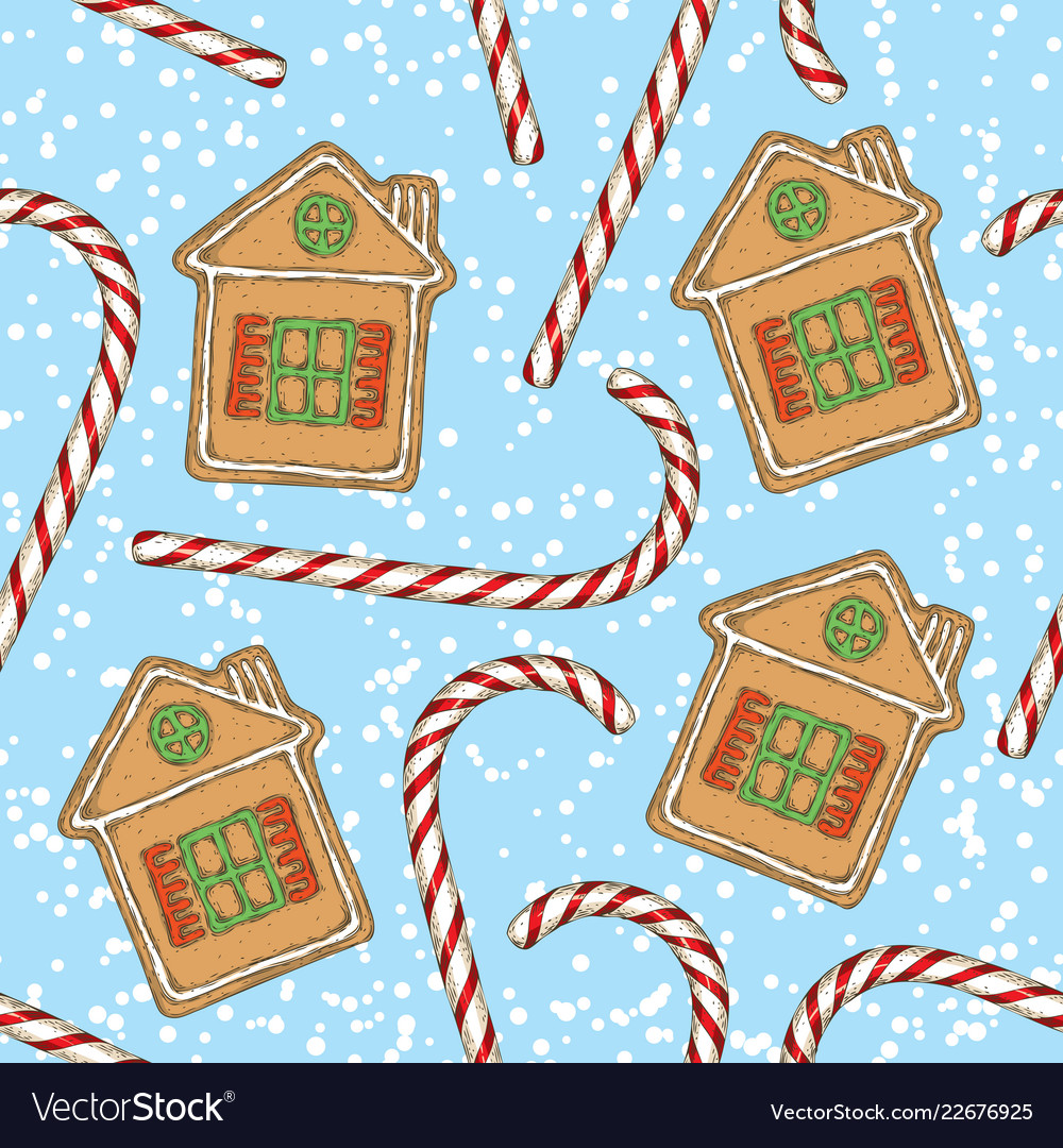 Seamless pattern candy cane and gingerbread Vector Image