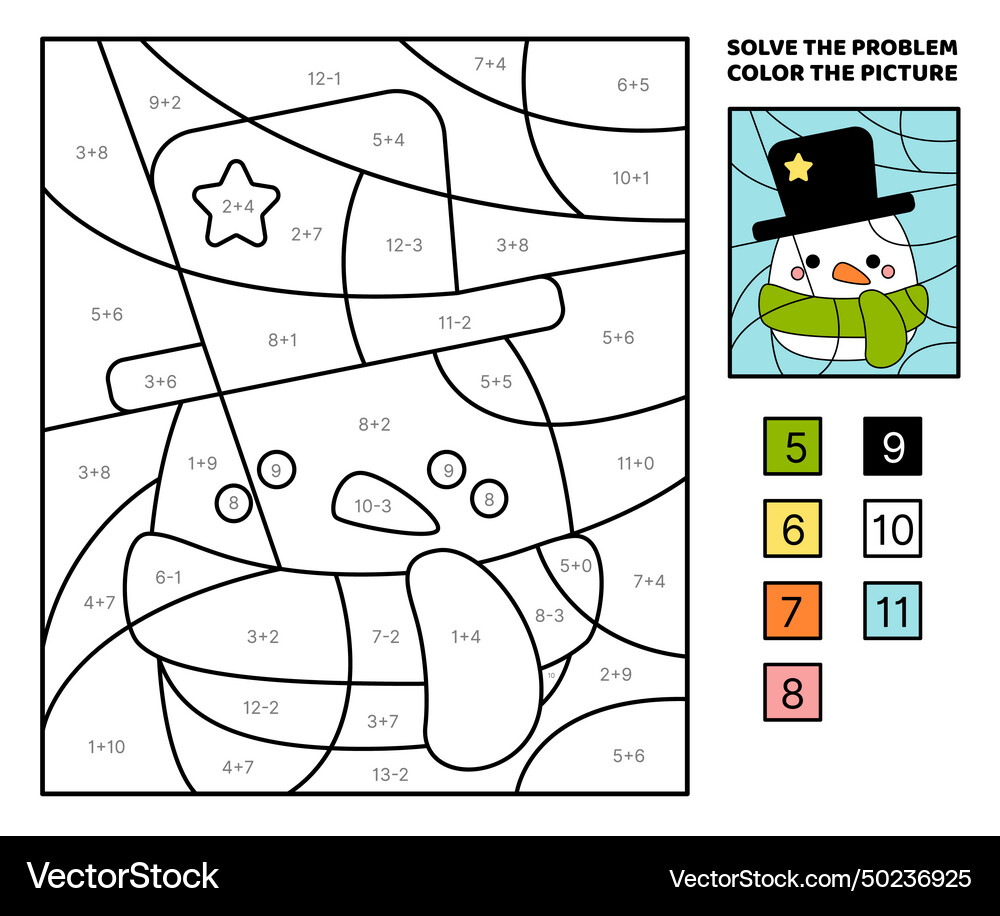 Snowman in hat and scarf solve the problem color – Royalty-Free Vector ...