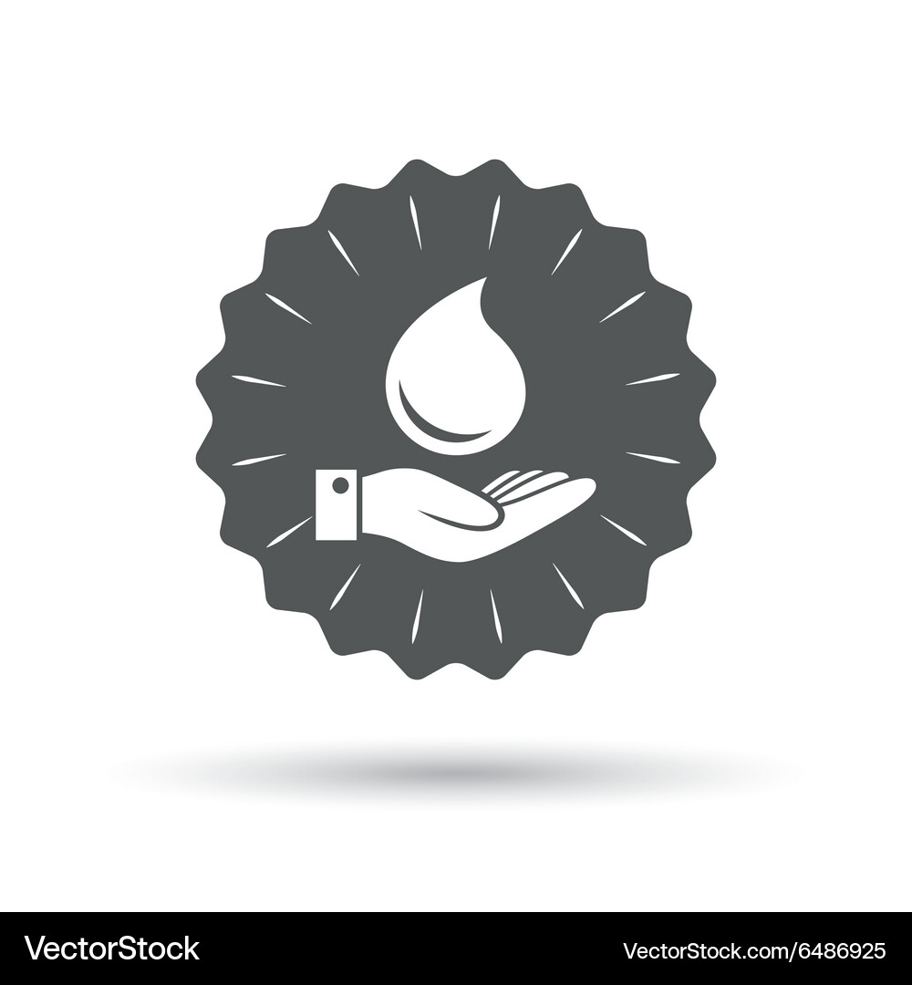 Water drop and hand sign save symbol Royalty Free Vector