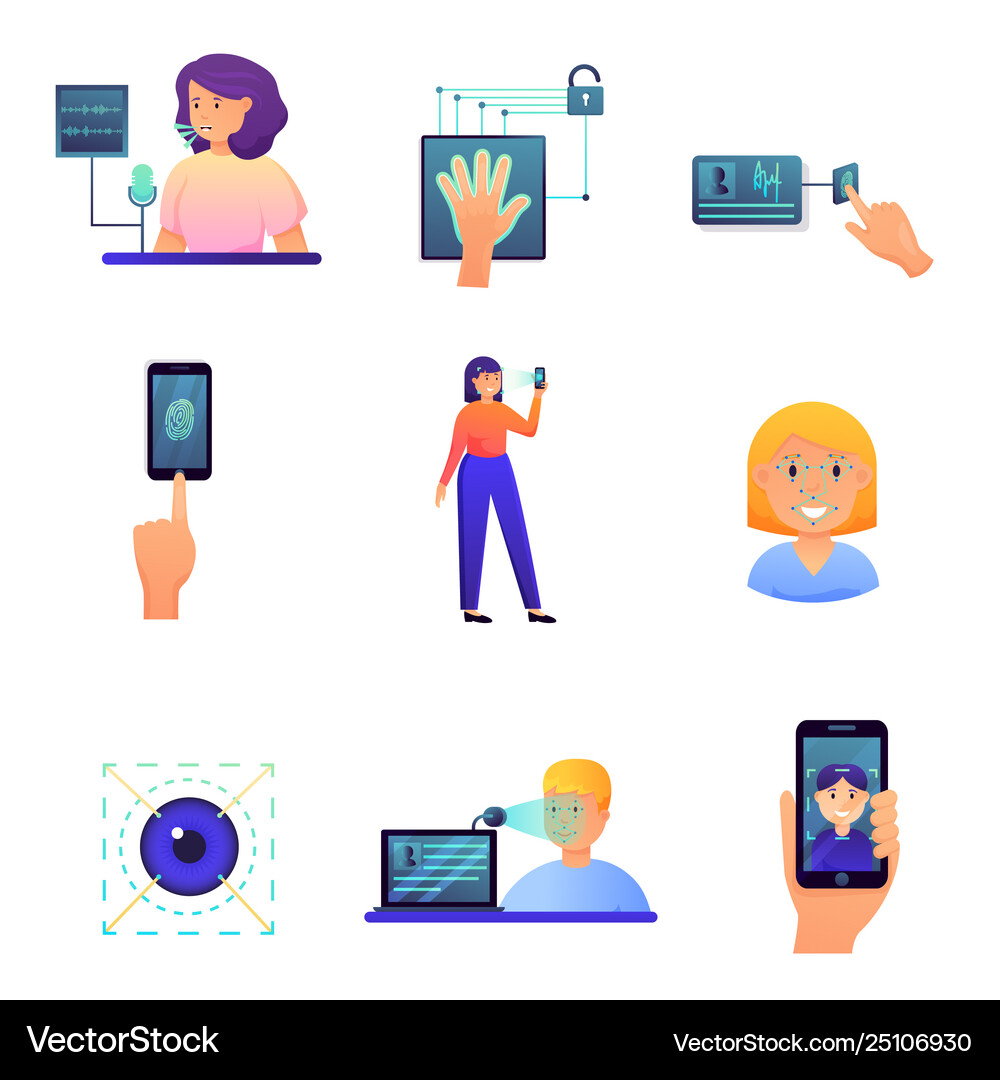 Biometric security set mode different type Vector Image