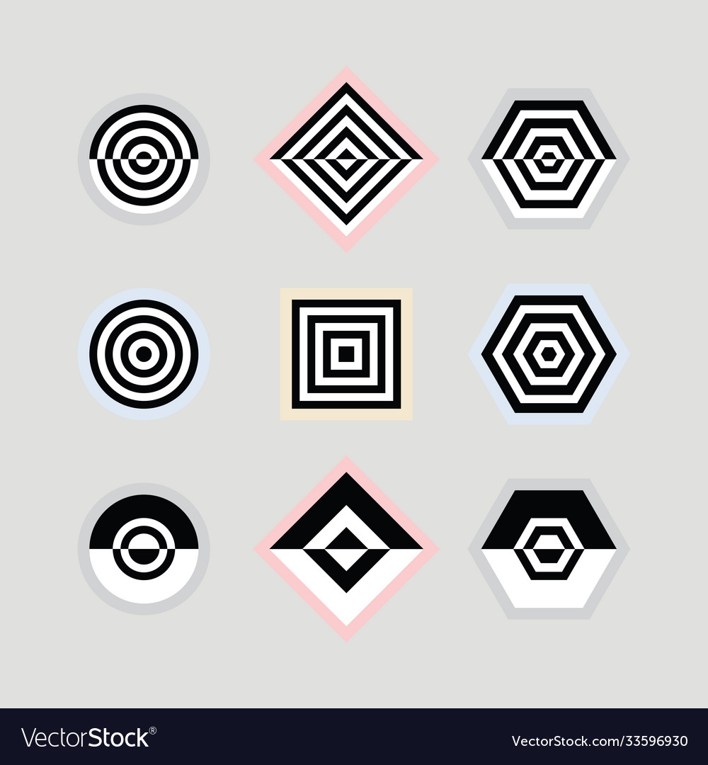 Black and white abstract geometrical shapes set Vector Image